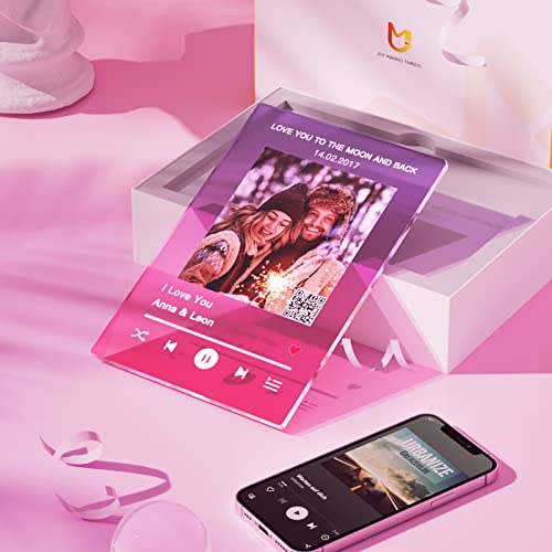 witfox Colorful Custom Spotify QR Code Plaque - Spotify Glass Art Personalized Acrylic Plaque with Video Any Song Music Link QR Code Customized Gifts for Couples