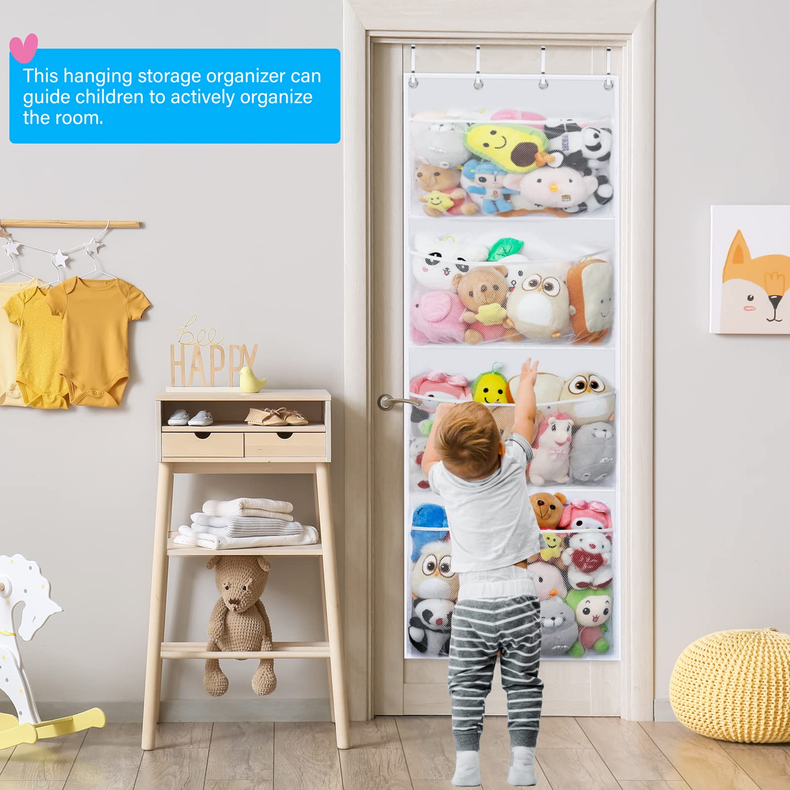 Roury Stuffed Animal Storage Over The Door Organizer Kids Room Storage Hanging Door Organizer Holder Net (white)
