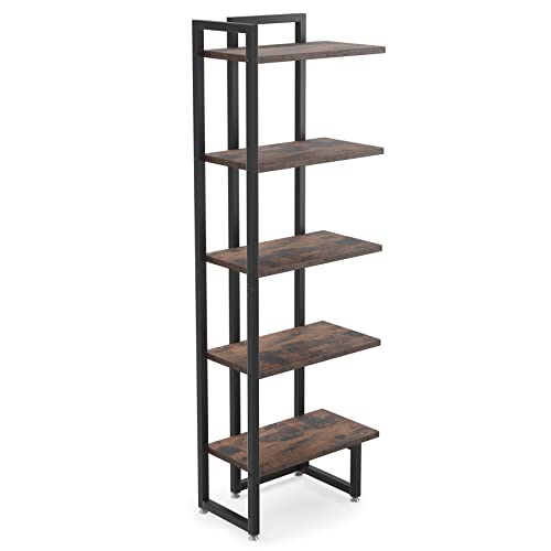 Tribesigns Corner Shelf Stand, Industrial 5 Tier Wood Corner Bookshelf with Rectangle Board, Corner Storage Rack Shelves Display Plant Flower, Stand Ladder Bookcase for Home Office Kitchen Bedroom