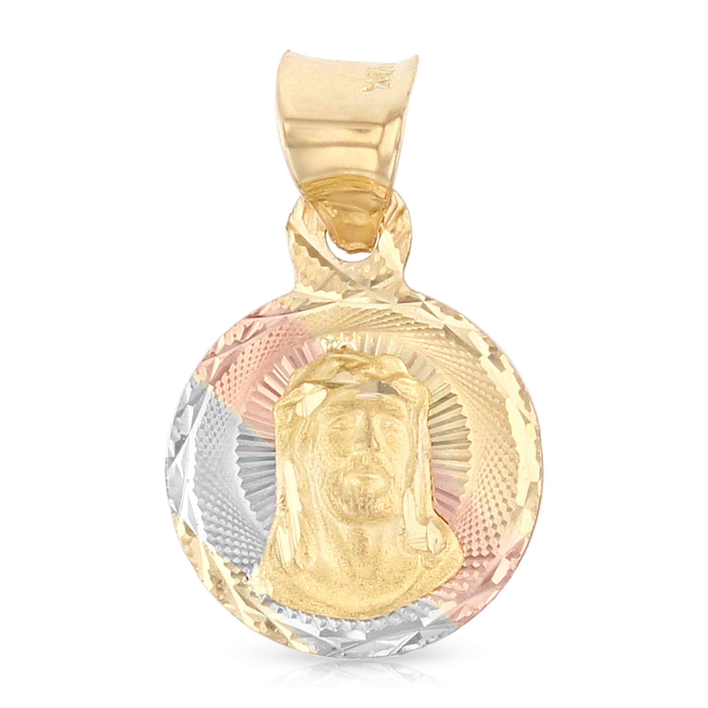 Ioka - 14K Tri Color Gold Religious Jesus Stamp Charm Tiny Pendant For Necklace or Chain