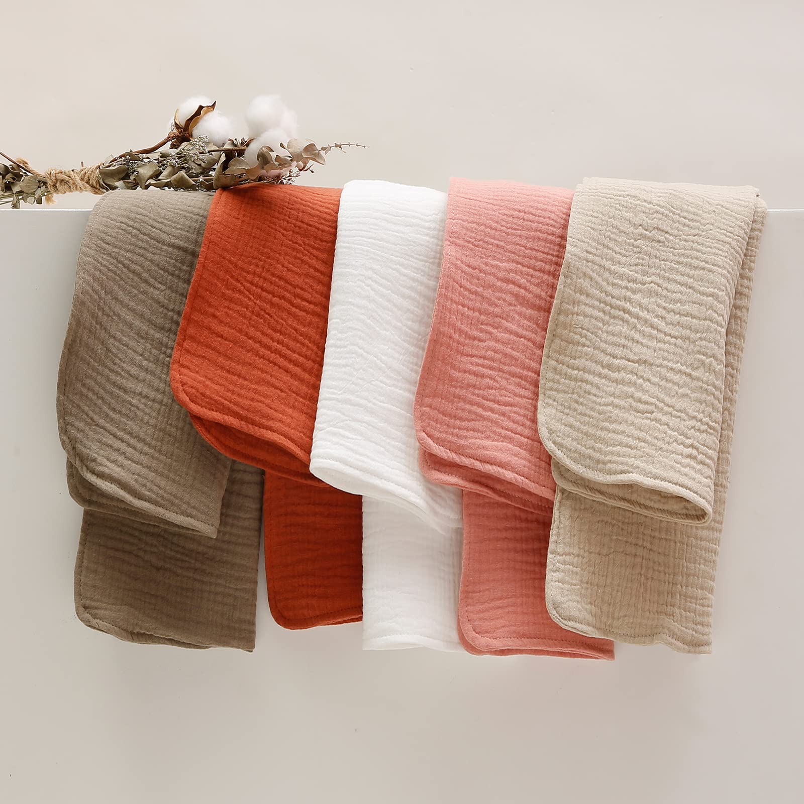 RovyFota Babies 5-Pack Baby Muslin Burp Cloths - Soft, Absorbent Cotton Burp Cloths - Colors: White, Pink and Grey
