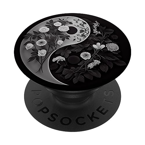 Yin Yang Flower Black and White PopSockets Standard PopGrip