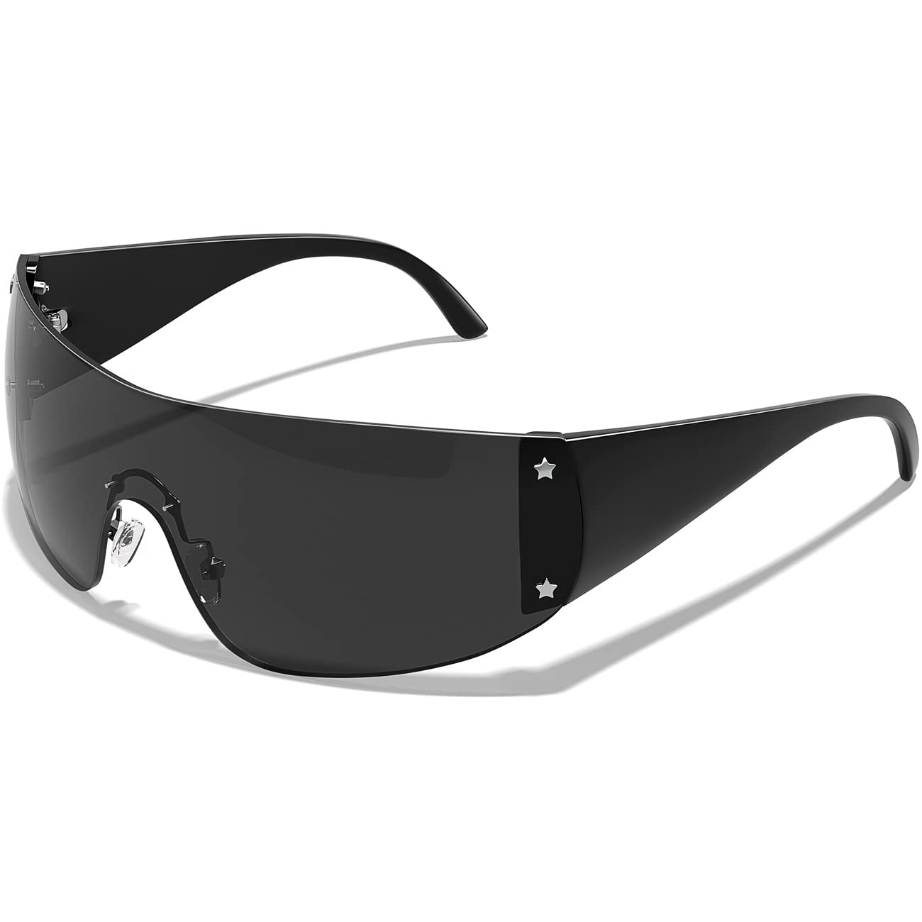 Rimless Y2K Sunglasses for Women Men 2000s Wrap Around Sunglasses Trendy Oversized Shield Sun Glasses UV400 Protection