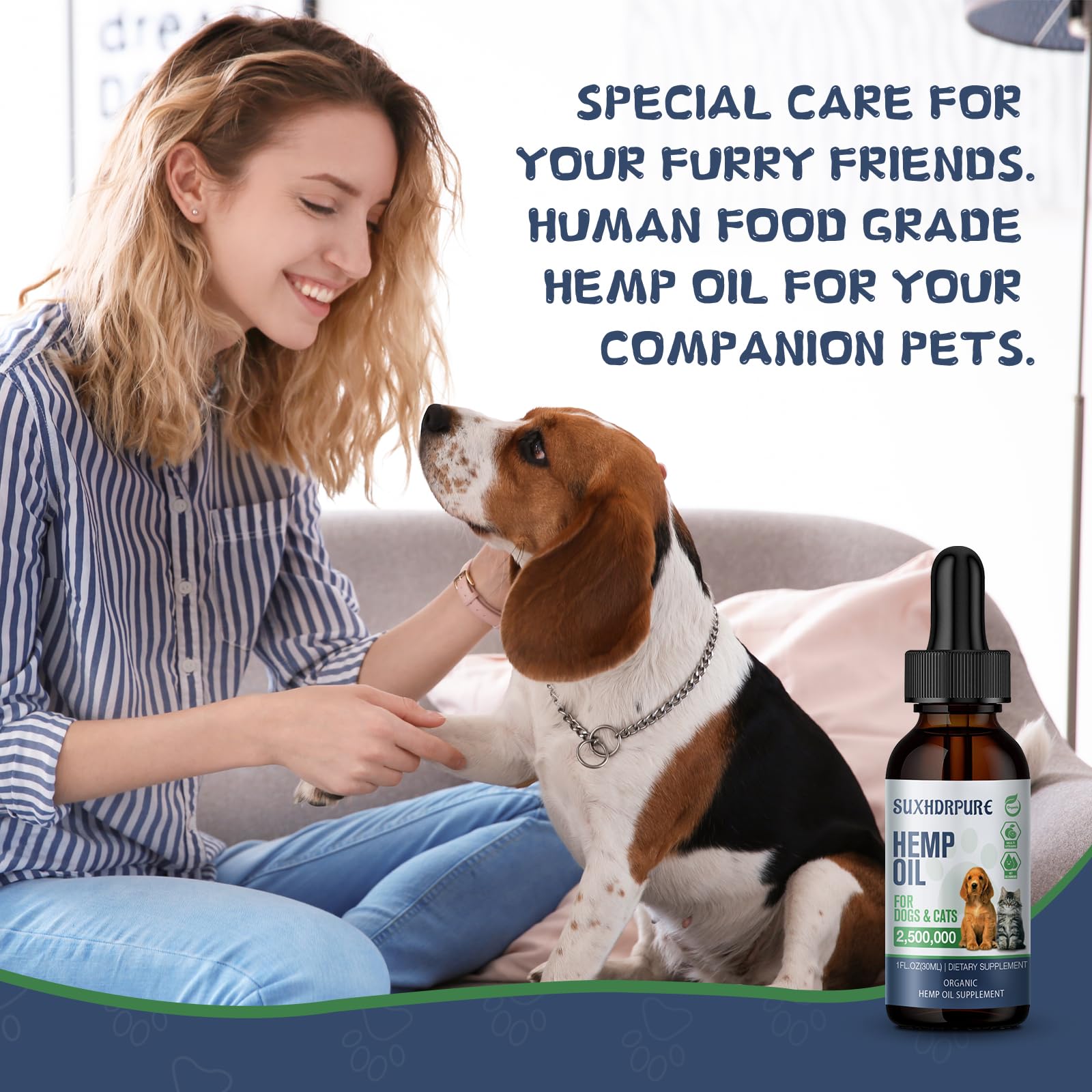 SUXHDRPURE Organic Hеmp Oil for Dogs & Cats Helps Pets with Аnxiety Pаin Strеss Slееp Аrthritis, Sеizures Rеlief Joint Support Hemp Oil Drops Made in USA