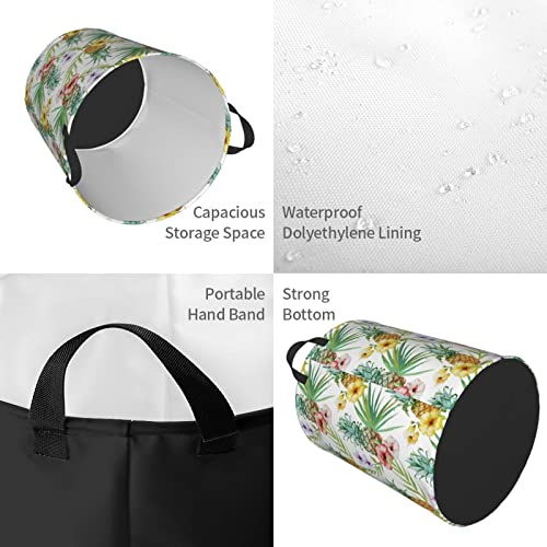Tropical Pineapple Circular Laundry Hamper Print Hamper Freestanding Laundry Basket Collapsible Laundry Hamper Collapsible Storage Baskets Circular Laundry Clothes Bag With Handles Toy Organizer Medium