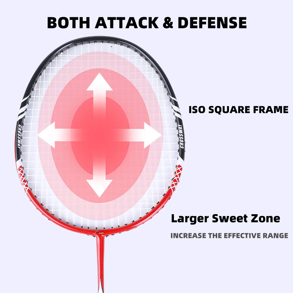 Light Weight Badminton Racket Set 2 Pcs Carbon Fiber Badminton Racquet Sets High Tension Badminton Bat with Carrying Bag, 3 Shuttlecocks, 2 Grip Rubber, Red