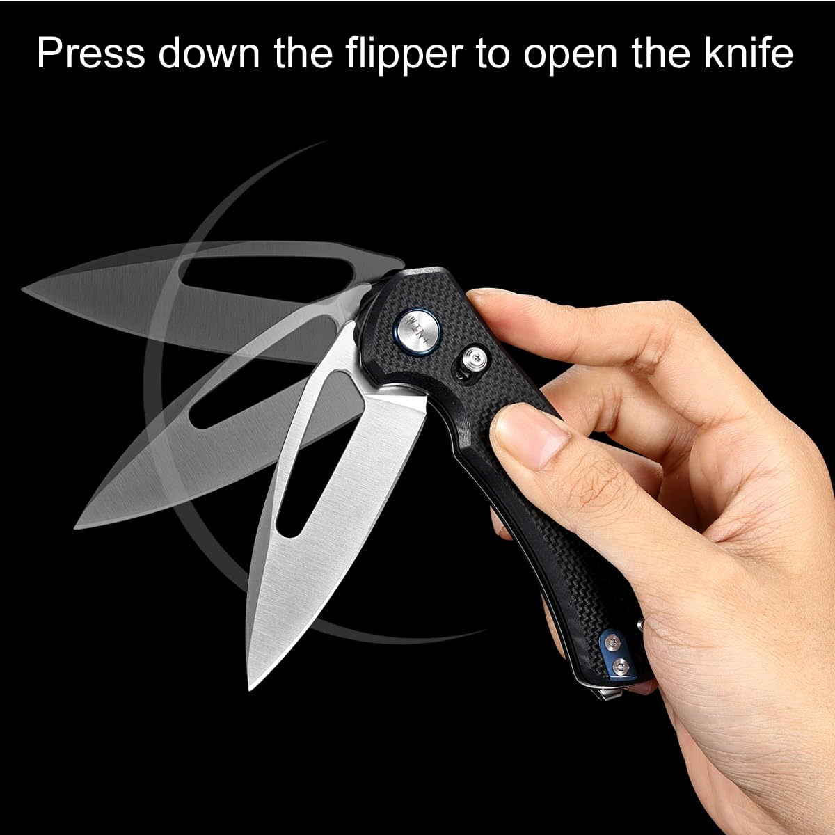 WIN+ Pocket Knife, Folding Knife with Button Lock and Axis Lock, Tactical Knife with Ball Bearing and Thumb Hole for Men and Women, Good for Camping and Outdoor 3444 (Black-G10)
