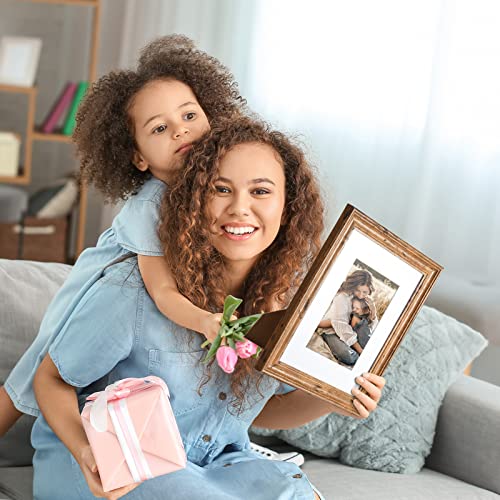 SYNTRIFIC 8x10 Picture Frame Set of 6, Rustic Farmhouse Wood Picture Frames 5x7 with Mat or 8x10 Without Mat,Tabletop Display and Wall Mounting for Home Collage Brown Photo Frame for Gift,Walnut