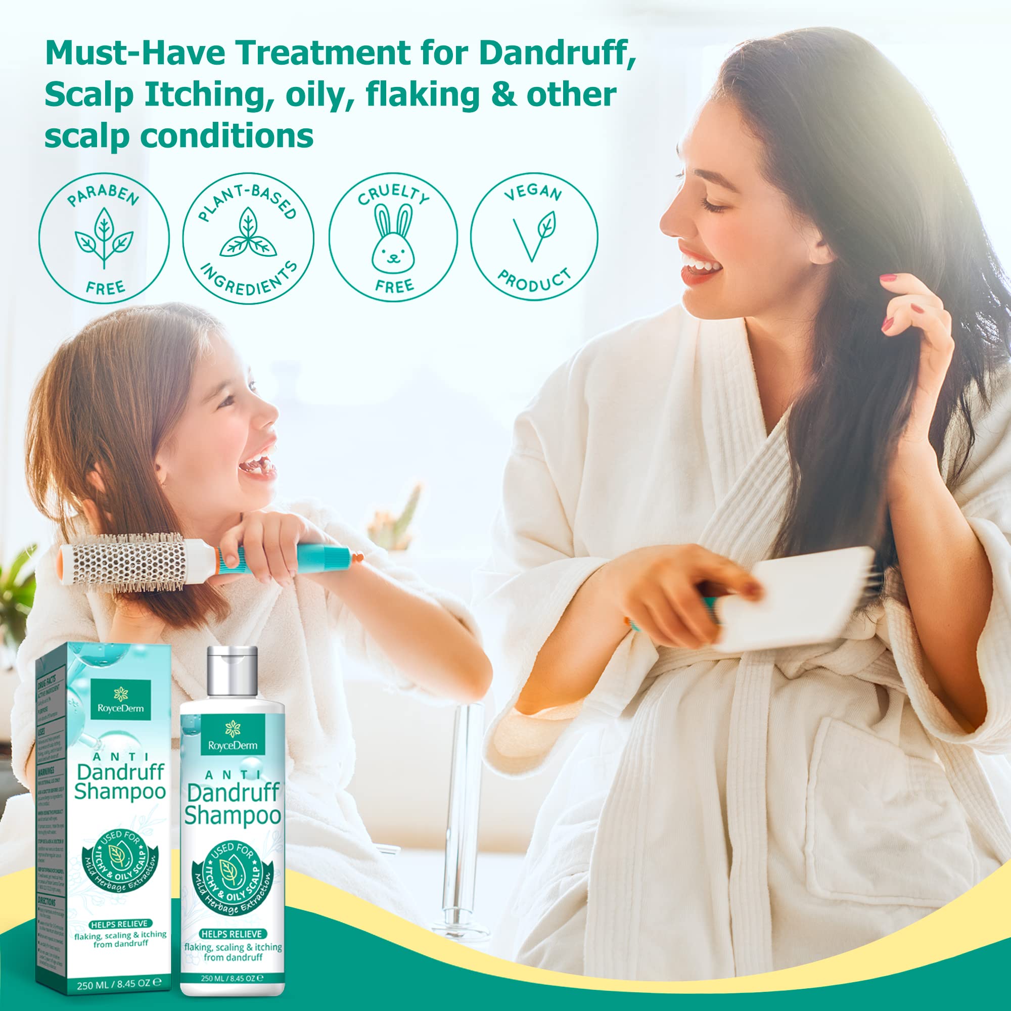 Roycederm Anti-Dandruff Shampoo - Oily Hair and Dry Scalp Treatment for Fast Relief from Flakiness and Itchiness