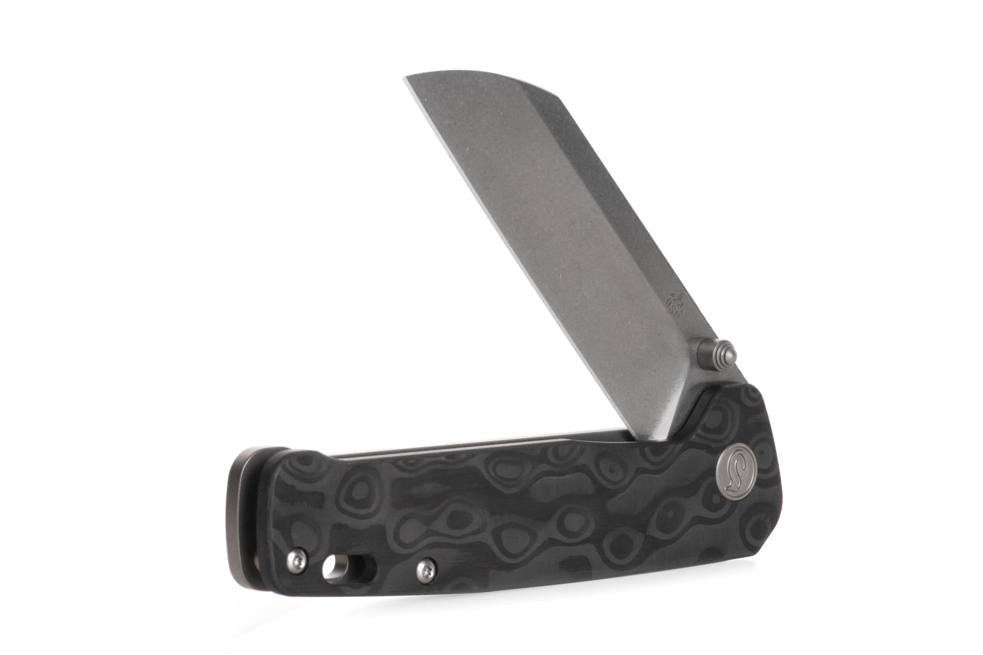 QSP Penguin Titanium Framelock EDC Pocket Knife, Marbled Carbon Fiber Handle, S35VN Steel, Kaviso Exclusive (Stonewashed)