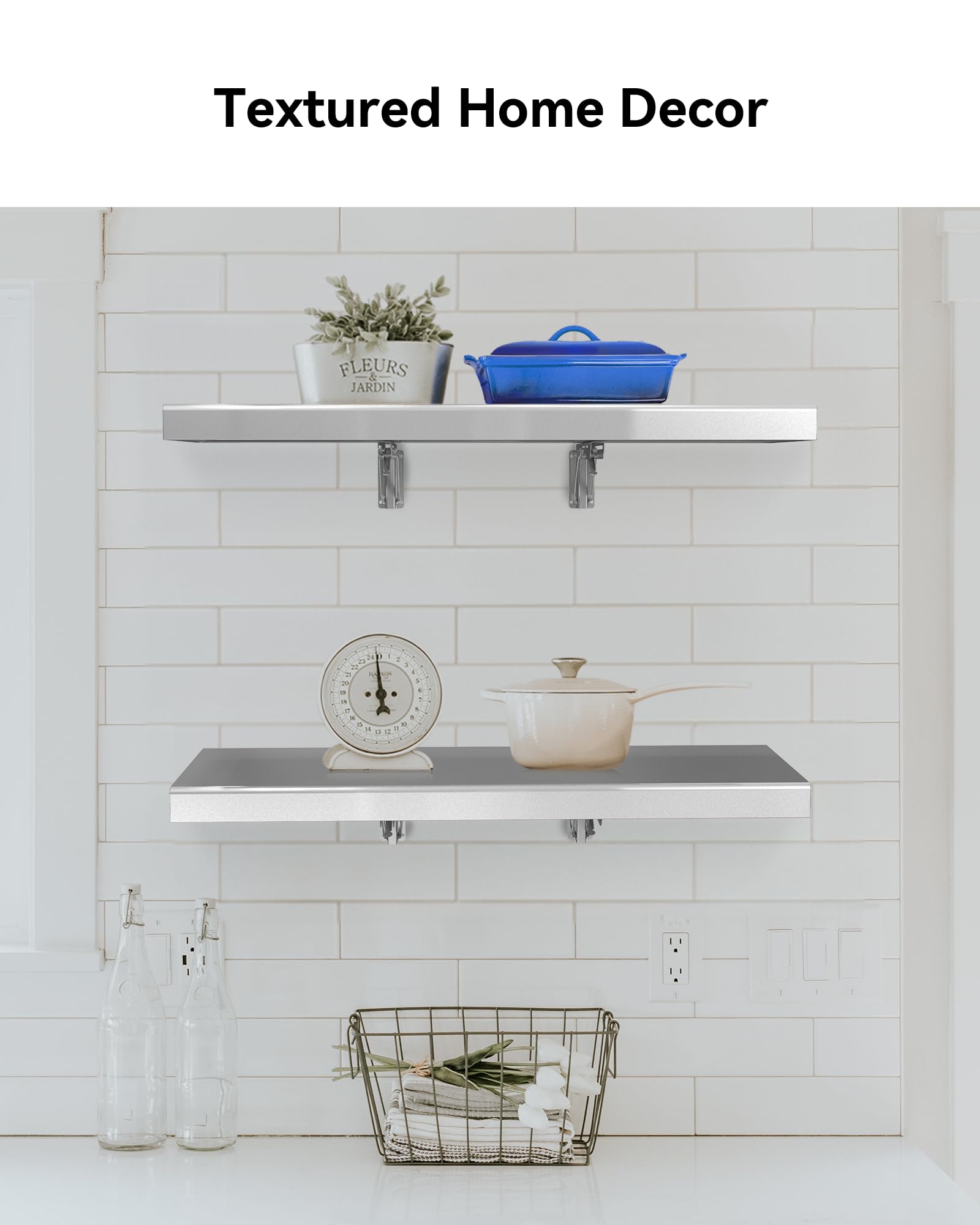 ZeroPone Stainless Steel Wall Shelf 8.6 x 16 Inches 50 lbs Load Heavy,Commercial Heavy-Duty Floating Shelf with Backsplash, Silicone Mat. for Restaurant, Kitchen, Home, Hotel, Laundry Room (2-Pack).