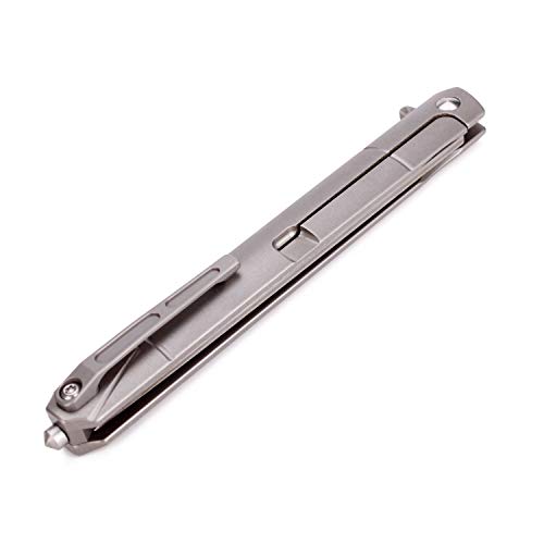 Samior GD035 Small Slim Folding Pocket Flipper Knife, 3.5 inches VG10 Damascus Tanto Blade, Slender Grey Titanium Handle Frame Lock Pocket Clip, Gentleman's EDC Knives