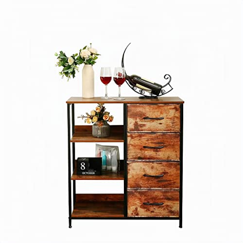 Vasfarok Nightstand End Table with Fabric Storage Drawer and Open Wood Shelf, Bedside Furniture with Steel Frame, Side Table for Bedroom, Dorm, Easy Assembly