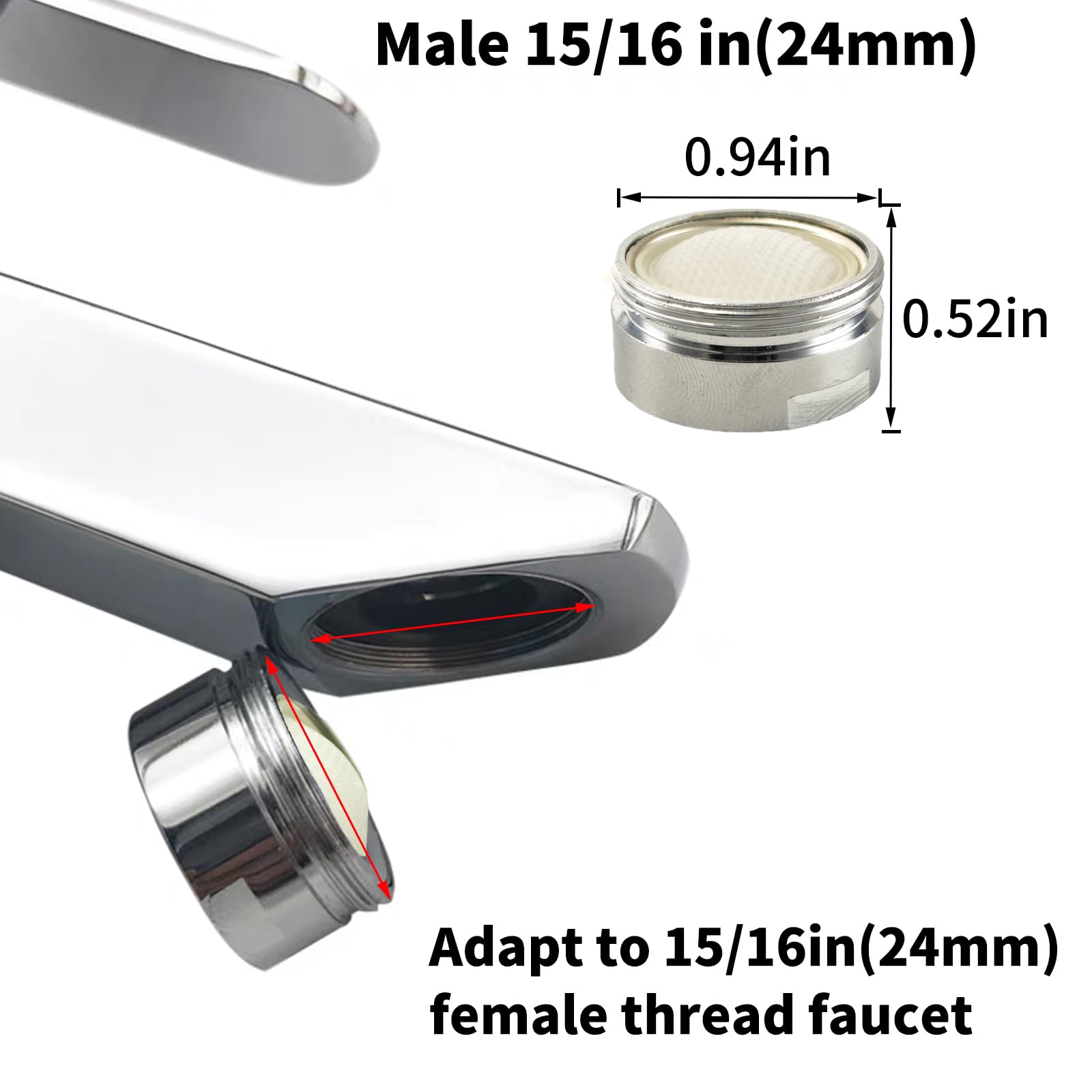 TSBSHum Bathroom Sink Aerator,2.2 GPM Faucet Aerator, Made of Solid Brass and Stainless Steel,15/16 Inch Male Thread Faucet Replacement with Gasket,For Kitchen and Bathroom,6PCS(Silvery)