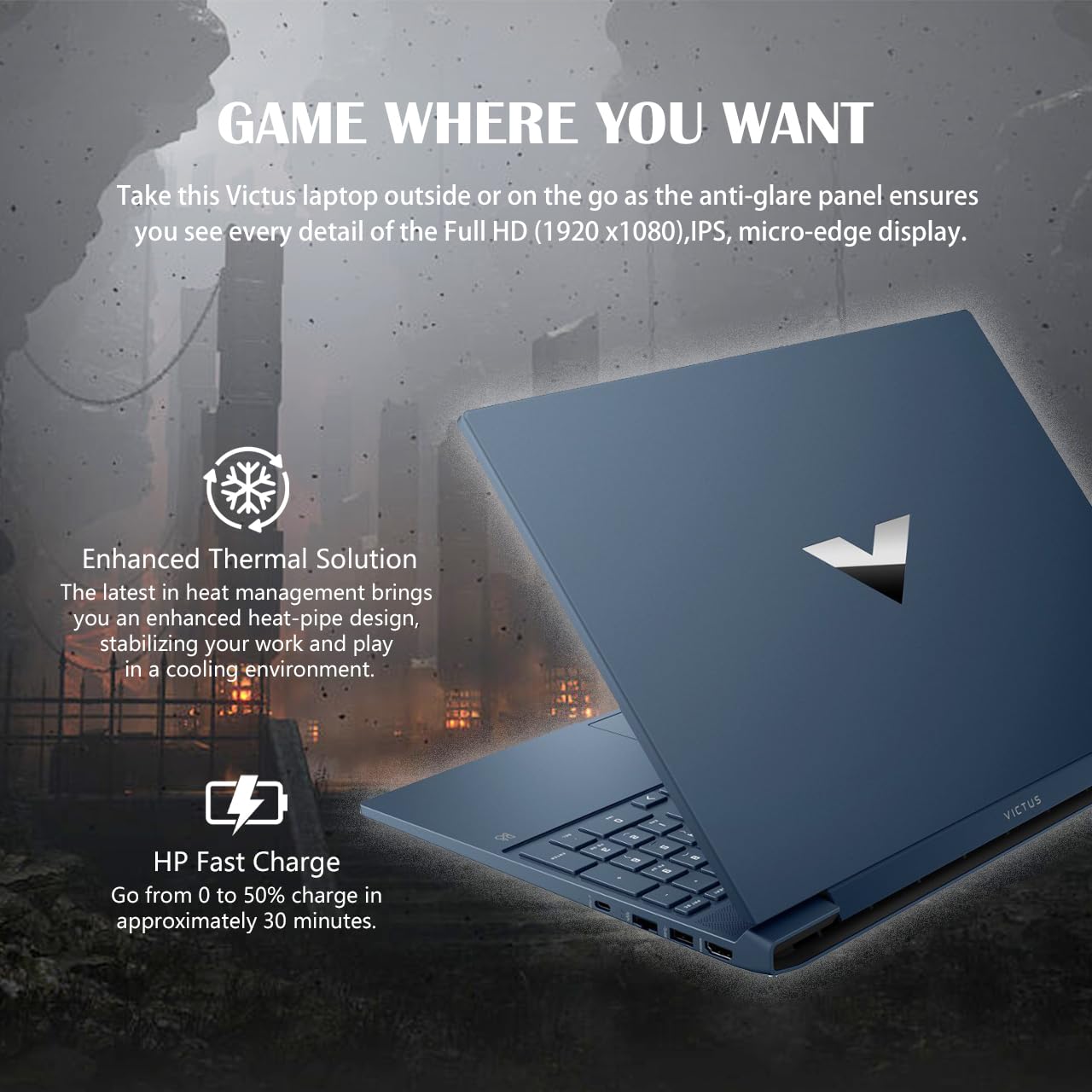 HP Victus 15.6" Full HD 144Hz Gaming Laptop, Intel Core i5-13420H, 16GB Memory, NVIDIA GeForce RTX 3050, 512GB SSD, Bluetooth, Wi-Fi, Backlit Keyboard, Windows 11, Performance Blue