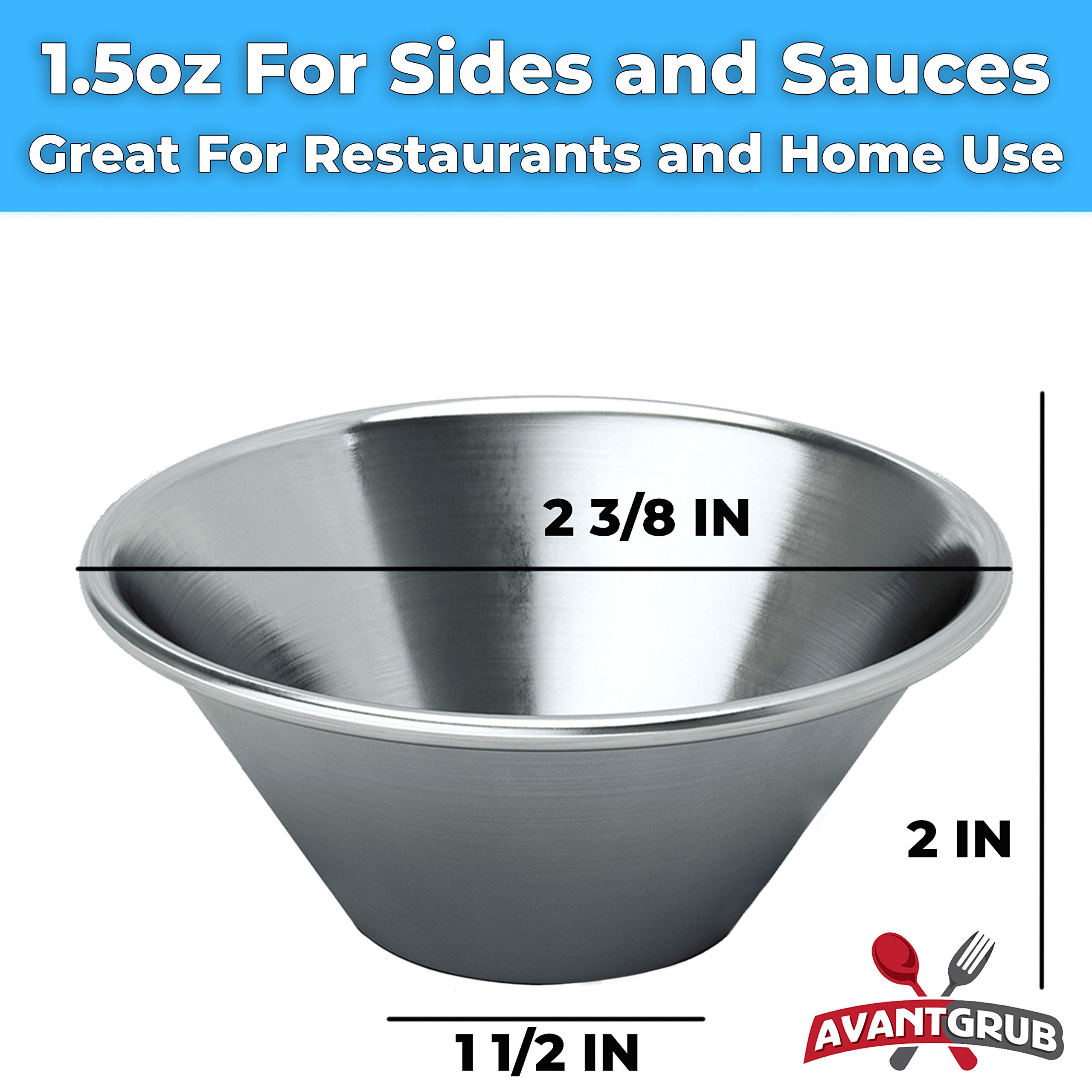 Pro-Grade Stainless Steel 1.5oz Sauce Cups 36 Pk. Reusable Stackable Metal Portion Containers for Sampling, Salad Dressing Sides or Dipping Sauces. Small Ramekin for Restaurant, Catering or Deli.