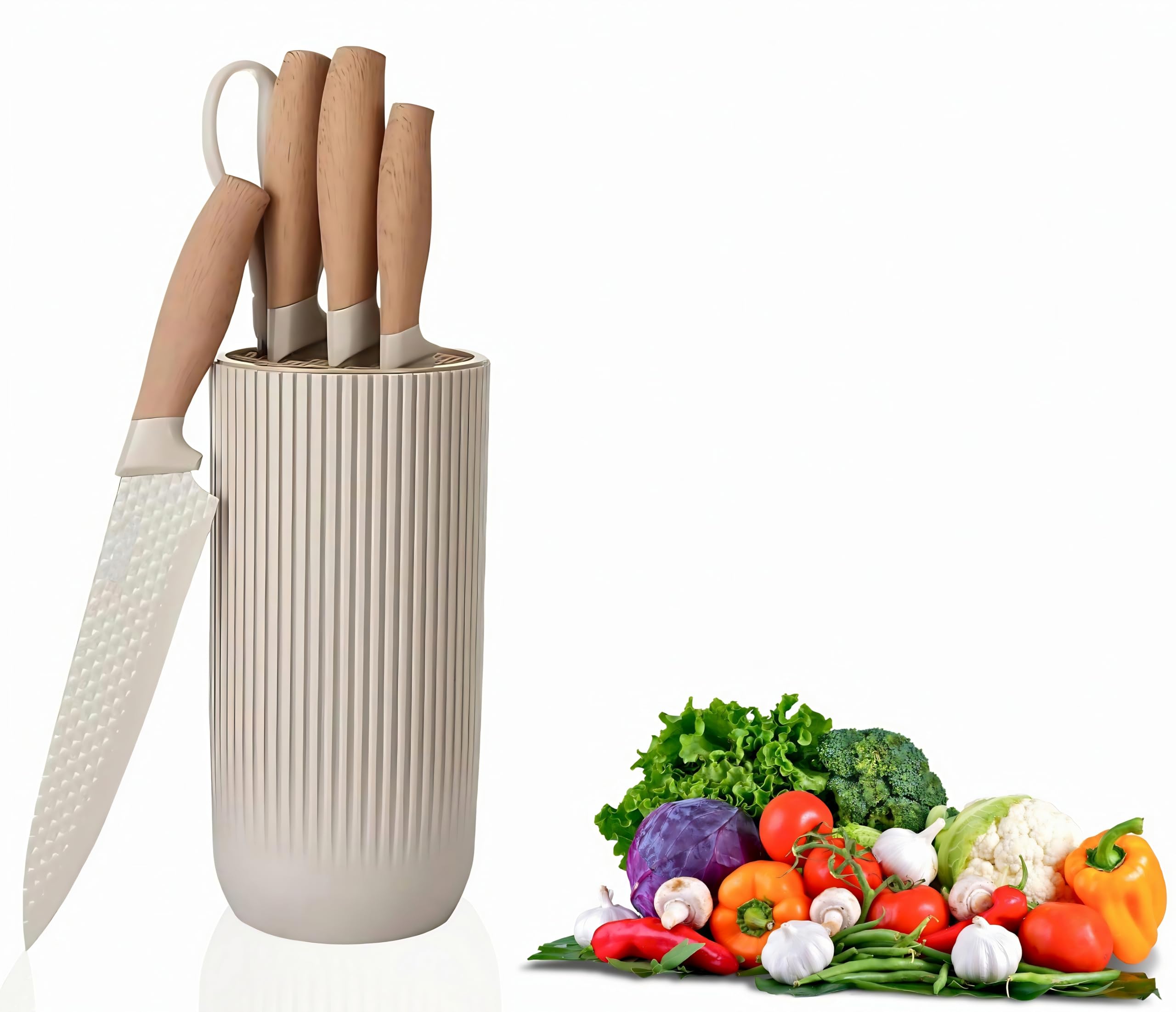 TheTJShop Kitchen Knife Set, TheTJShop 6-Piece Ultra Sharp Kitchen Knife Set with Khaki Block - Professional Anti-Rust Stainless Steel Chef Knifes for Home & Kitchen | Khaki |, 12*12*25cm
