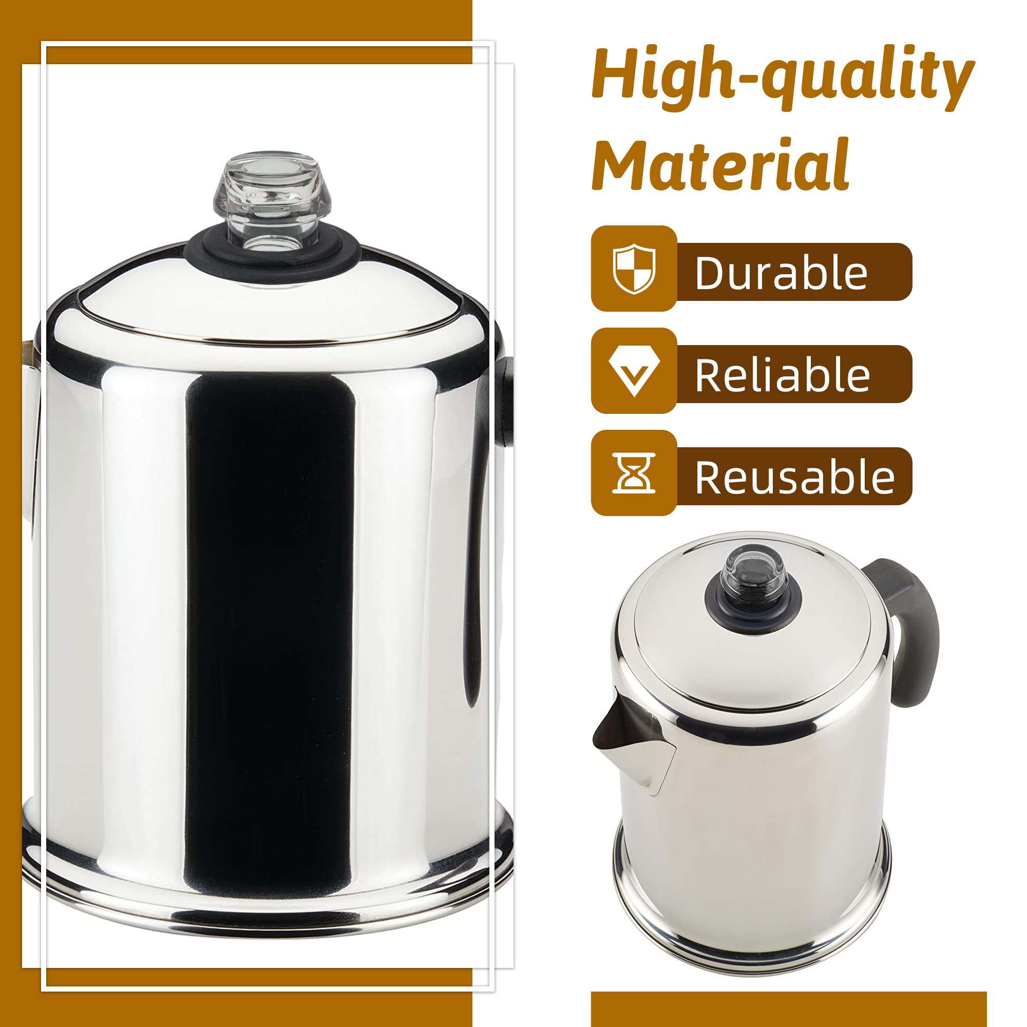 Omoojee Coffee Percolators Knob Top and Washer Ring, 2 Sets Camping Coffee Pot Top Replacement Parts, Compatible with Farberware Coffee Maker