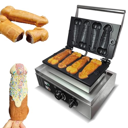 Vaseni Commercial Strange Shape Waffle Maker Machine, 4 PCS Non Stick Electric Waffle Iron, Hot Dog Baker, Waffle Iron Baking Machine, Pancake Maker, Waffle Ovens 1550W 110V