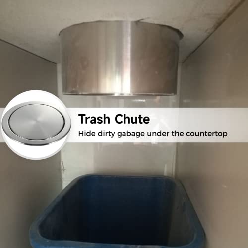 yeesport Trash Can Lid, 6.5in Simple Trash Grommet, Embedded Countertop Built-in Trash Chute Round Cover, Stainless Steel Swing Flap Trash Bin Lid for Kitchen Countertop Office Desk (Silver 1Pc)