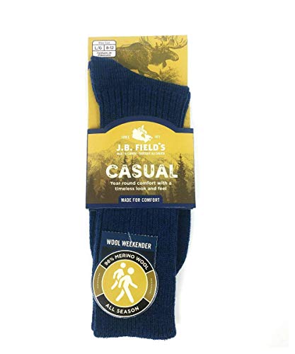 J.B. Field's Wool Weekender 96% Merino Wool Non-binding Casual Socks (3 Pairs) (Large (8-12 Shoe), Assorted (Lt. Brown/Mid-Grey/Natural))
