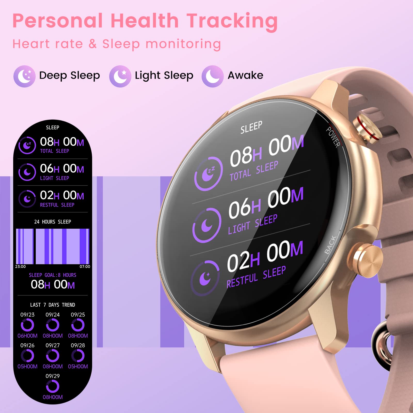 KOSPET Smart Watches for Women Compatible with Android and iPhone Activity Trackers Smartwatches with Full Touch Color Screen Magic 4 with 20 Sports Modes 5ATM Waterproof-Pink