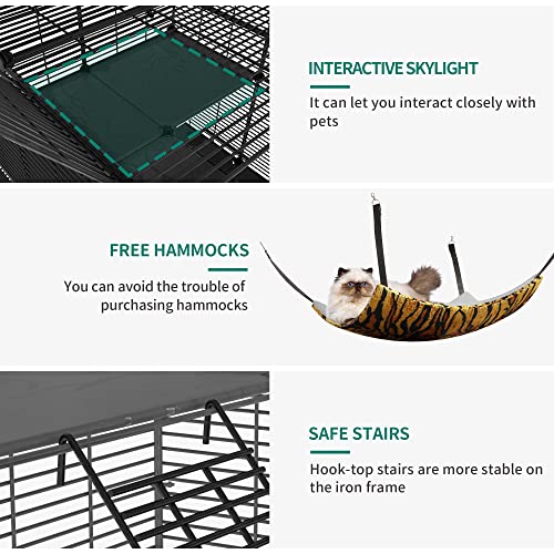 YITAHOME 3-Tiers Cat Cages DIY Catio Indoor Cat Enclosures Metal Cat Playpen with Free Hammock Ideal for 1-2 Cats