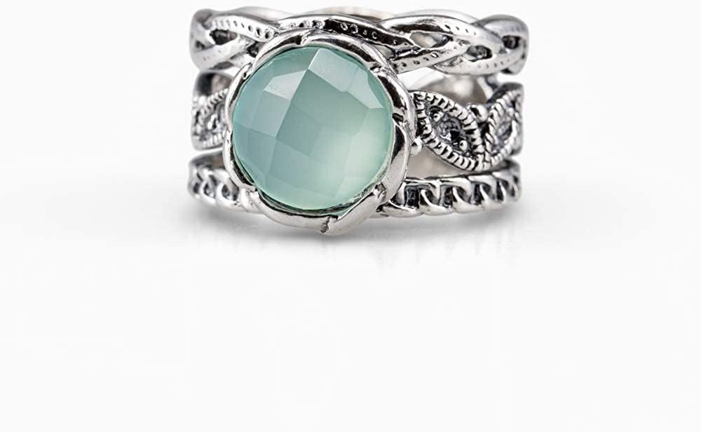 Joolala Sterling Silver Aqua Chalcedony Ring - 925 Silver Ring for Women - Rose Cut Blue Chalcedony 3.3ct - Elegant, Modern Design - Ideal for Office, Special Occesions (10)