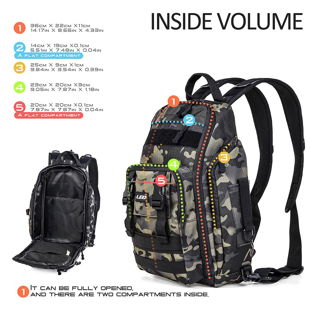 MengK Fishing Tackle Backpack Sling Bag with Rod Holder Fishing Gear Storage Bag Shoulder Backpack