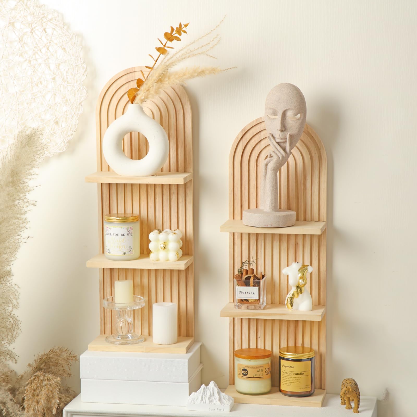 Geetery 2 Pcs Arch Wood Floating Shelf Mid Century Rainbow Wall Shelves Modern Boho Wall Shelf Retro Wall Mounted Wood Arch Wall Decor for Bedroom Living Room Classroom Bathroom Display (3 Tier)