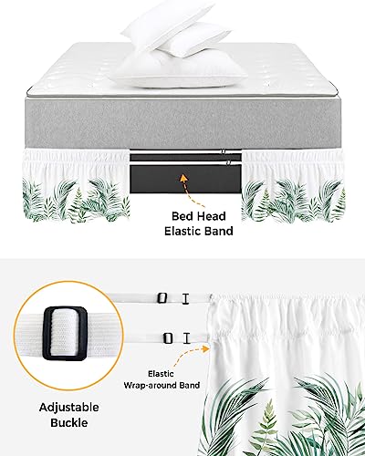 Tropical Bed Skirt Queen Size 16 Inch Drop,Adjustable Elastic Wrap Around Bed Skirts Pleated Luxury Dust Ruffles for Twin Full Queen Cal King Base Bed,Country Rustic Green Palm Tree Leaves Eucalyptus