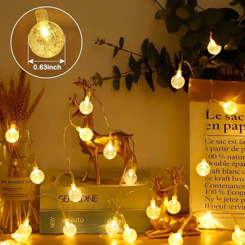 Tasodin 33 FT 80 LED Mini Globe Indoor String Lights Battery Operated 8 Modes with Remote Decorative Bedroom Room Dorm Yard, Waterproof Outdoor Patio Garden Home Christmas Party, Warm White
