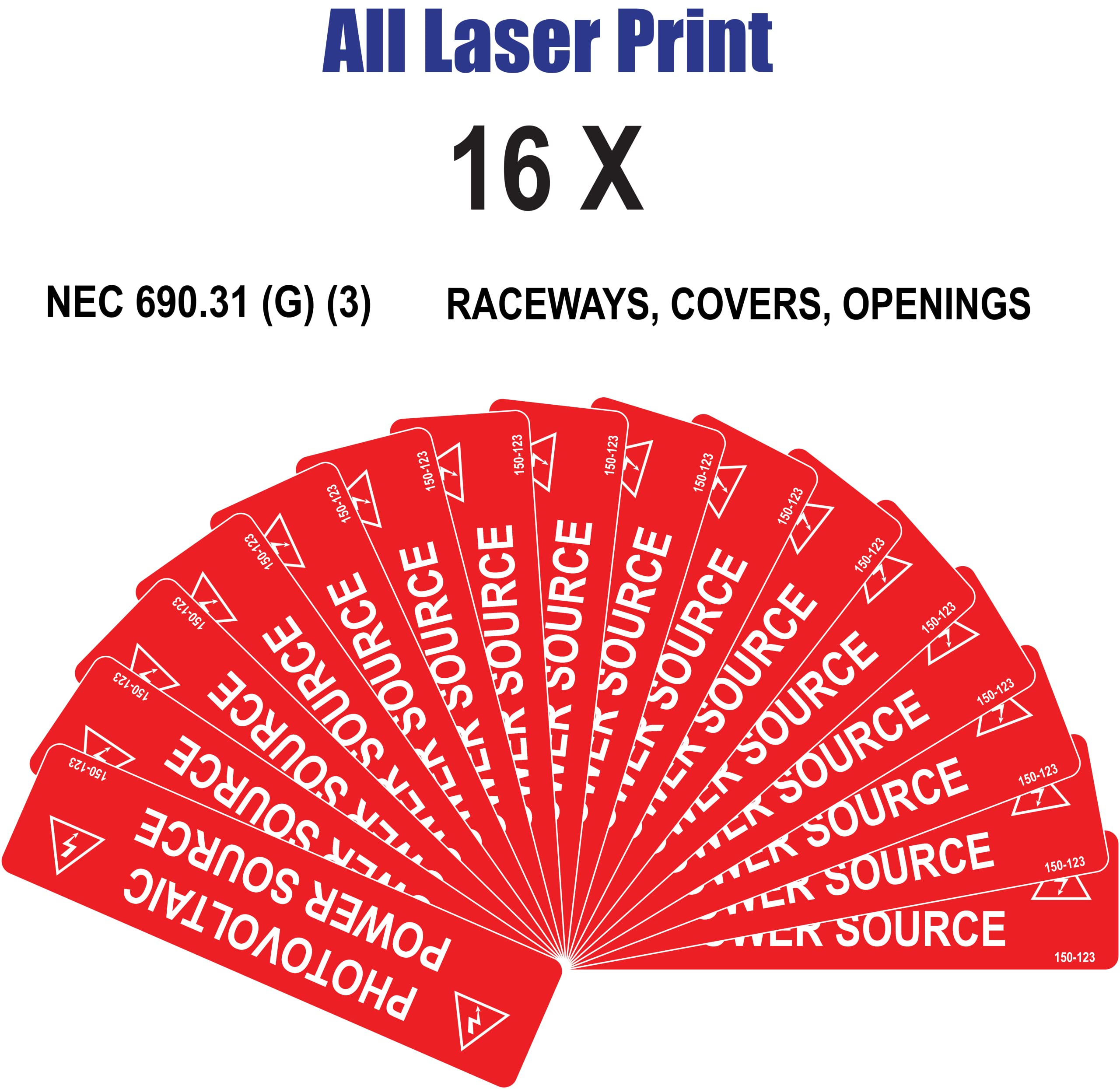 Photovoltaic Labels for PV Solar System_"PHOTOVOLTAIC Power Source" _4" x 1" _Pack of 16