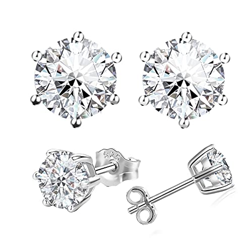 Moissanite Earrings 1ct D Color Brilliant Round Cut Lab Created Diamond Earrings 18K White Gold Plated Silver for Women Men