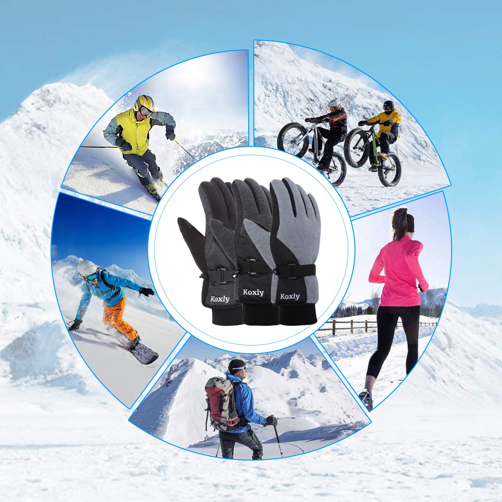 Koxly Winter Gloves Waterproof Windproof 3M Insulated Gloves 3 Fingers Dual-Layer Touchscreen Gloves for Men and Women