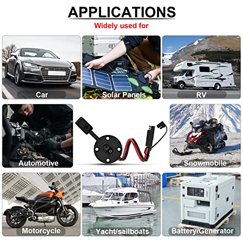 SAE Cable - iGreely 2Pack Solar Weatherproof SAE Socket Sidewall Port, SAE Quick Connect Solar Panel Mount for Motorcycle Generator Battery Charger and More 1Ft/30cm