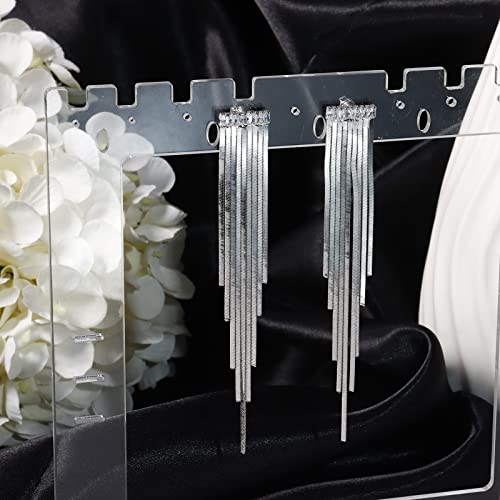 Ritach 925 Silver Tassel Earrings for Women Hypoallergenic Long Chain Dangle Statement Earrings for Prom Wedding