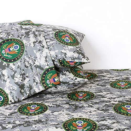 VISI-ONE US Army Camouflage Twin Sheet Set - 3 Piece Military Camo Bedding - Premium Microfiber Super Soft Plain Weave Fabric - Easy Care Machine Washable Army Bedding for Bedroom