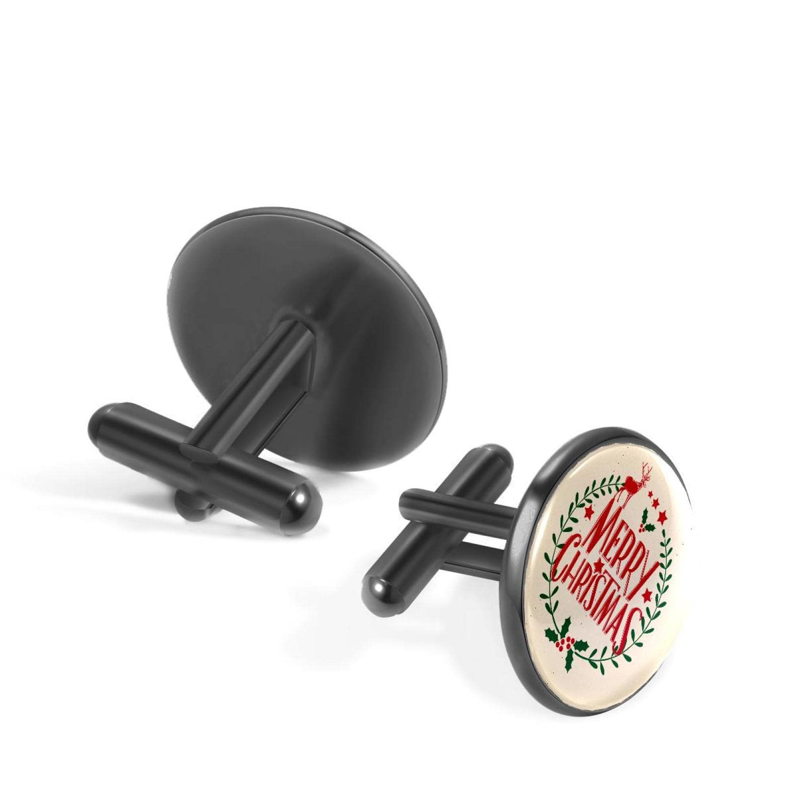 Mens Cufflinks and Shirts Tuxedo Studs Set Merry Christmas Classic Black Match for Business Wedding Formal Suit
