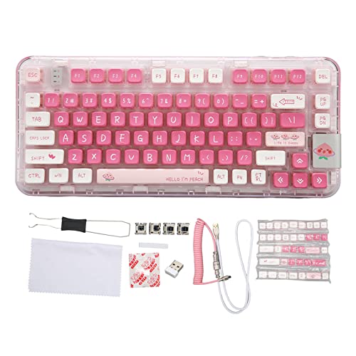 Sanpyl Mechanical Keyboard, 2.4Ghz Noise Reduction Pink Type C Wired Keyboard, 3750mAh Battery 2 Layer Keycaps Wireless Gaming Keyboard, with RGB Backlight for iOS for Windows