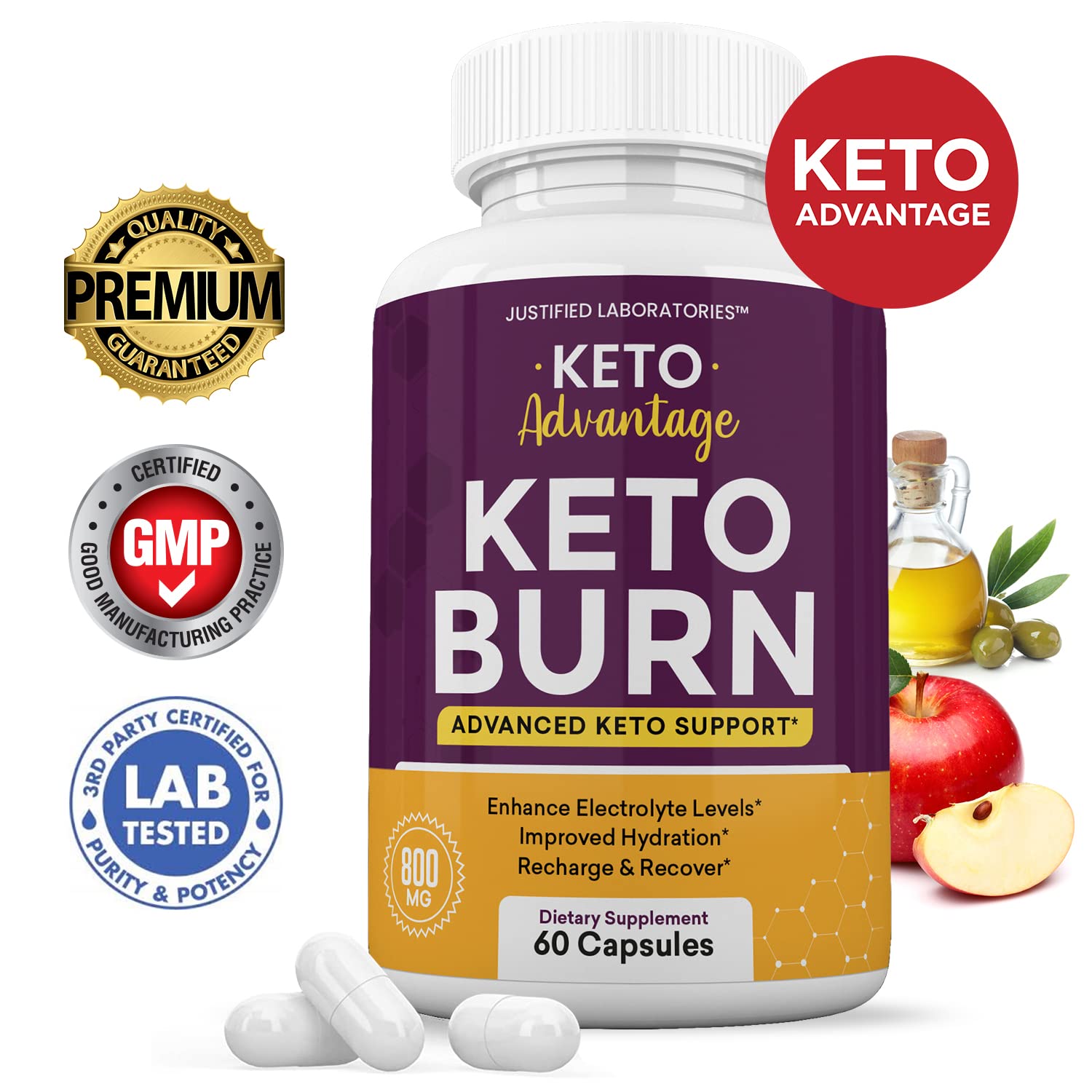 Keto Advantage Keto Burn Pills Includes Apple Cider Vinegar goBHB Exogenous Ketones Advanced Ketogenic Supplement Ketosis Support for Men Women 60 Capsules