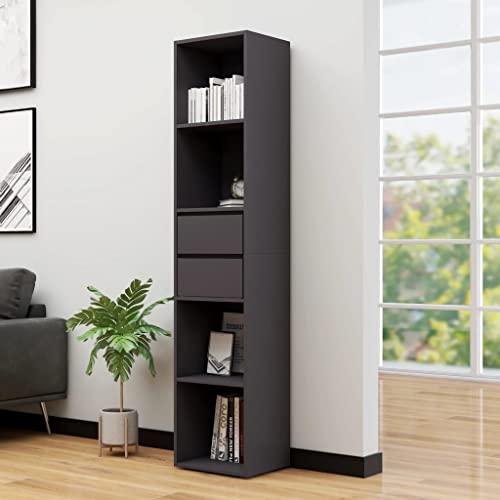 WIFESE Bookshelf Book Cabinet 14.2"x11.8"x67.3" Cubby Storage Organizer Record Player Stand Bookcase with Doors Bookshelf with Cabinet Storage Shelf for Living Room Small Cabinet Gray