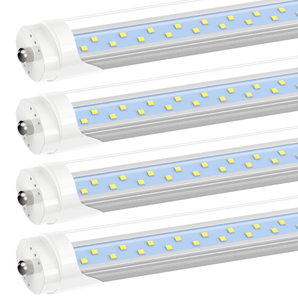 JESLED T8/T10/T12 8FT LED Tube Light Bulbs, 50W 6000LM, 5000K Daylight White, 8 Foot Single Pin FA8 LED Fluorescent Replacement for Shops Garage Light Fixtures, ETL Listed, Remove Ballast (4-Pack)