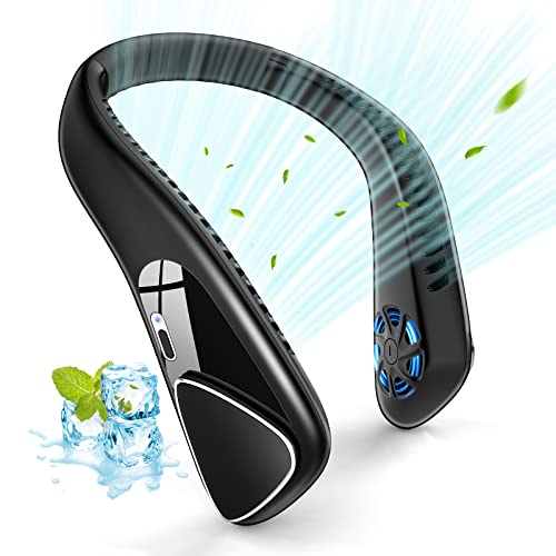 VEAHOOT Bladeless Neck Fan, Hands Free Battery Operated Fans Rechargeable,5000mAh Personal Portable Fan with 360° Cooling,3 Speeds Travel Sports Fan for Outdoor&Indoor(Black)