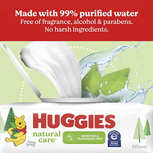 Huggies Natural Care Fragrance Free Baby Wipes, 552 Total Wipes 184 Count (Pack of 3), Packaging May Vary