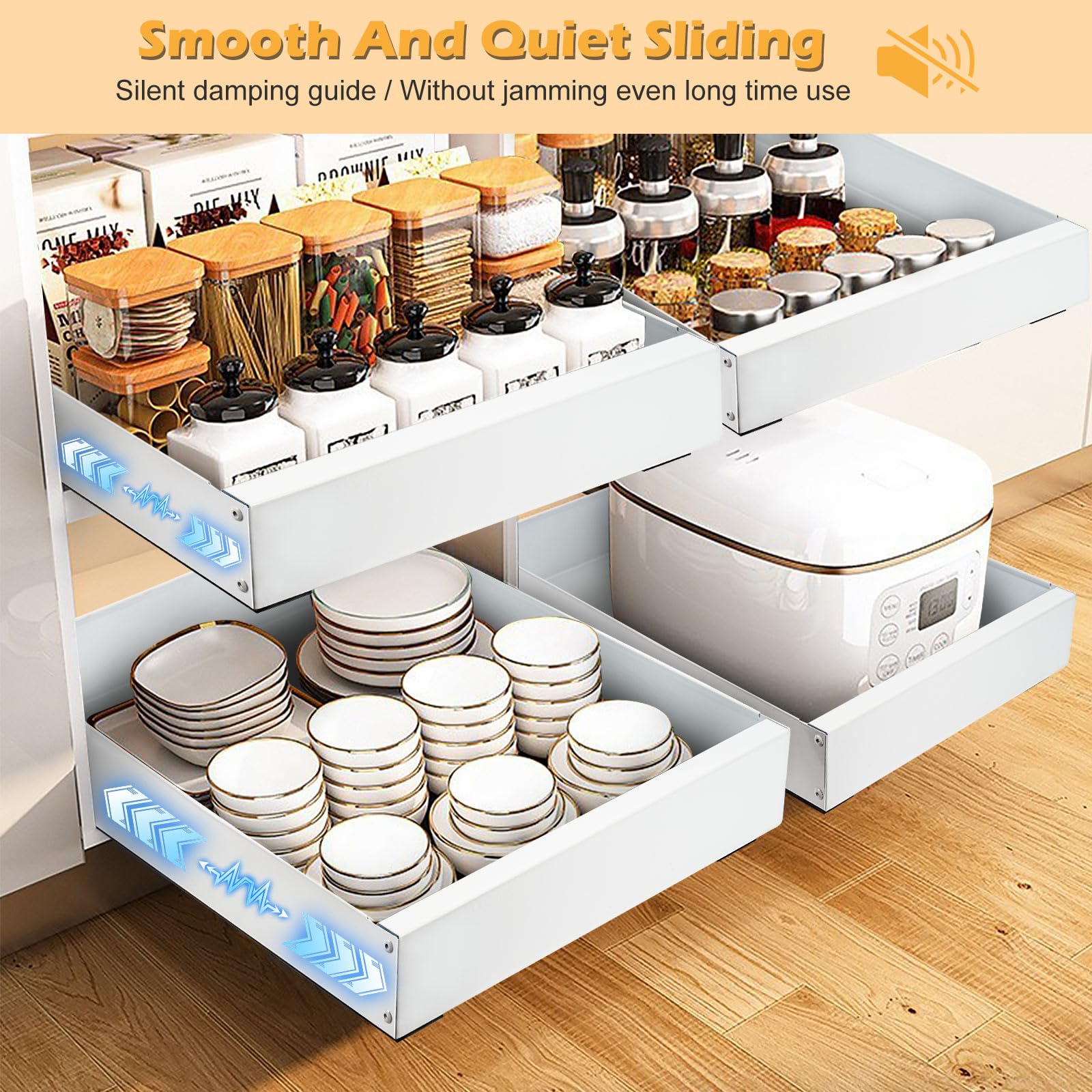 LINGSFIRE Pull Out Cabinet Organizer Heavy Duty Cabinet Pull Out Shelves Kitchen Cabinet Drawers Slide Out Pantry Shelves Multi-Purpose Pull-Out Home Organizers For Kitchen Bathroom (1 Pack)