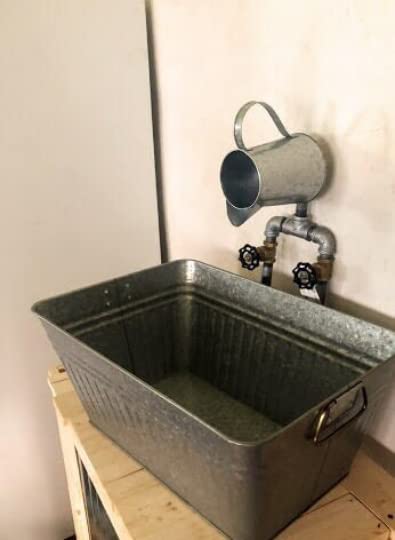 Rectangle Rustic Sink Galvanized Farmhouse Tub & (Jug Faucet)