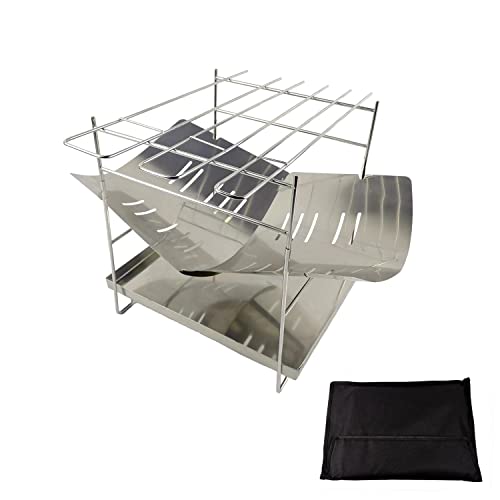 RANIT Portable Folding Campfire Grill, Camping Fire Pit, 304 Stainless Steel Outdoor Wood Stove Burner With storage bag for Outdoor Backpacking Camping Hiking Camp Kitchen Stoves Grills BBQ