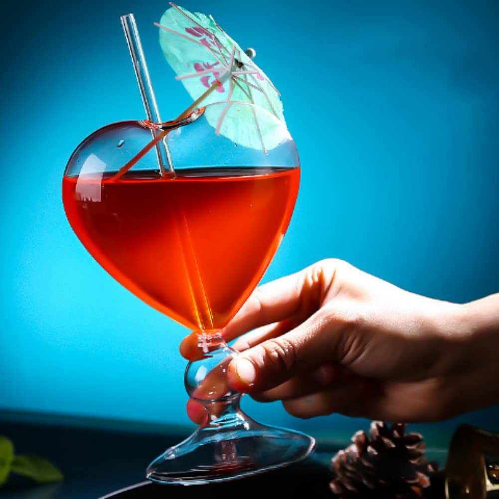 Ochine Crystal Wine Glass Set Heart Shaped Cup Creative Cocktail Glass Coffee Mug Tea Cup Cappuccino Cup Romantic Glassware for Valentines Day Decor Anniversary Wedding Party Supplies Home Decor