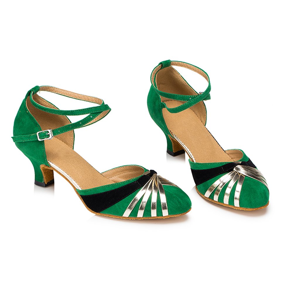 Misu Women's Closed Toe Suede Sole Latin Salsa Tango Practice Ballroom Dance Shoes with 2.0" Heel,Green Nubuck,9.5 B(M) US